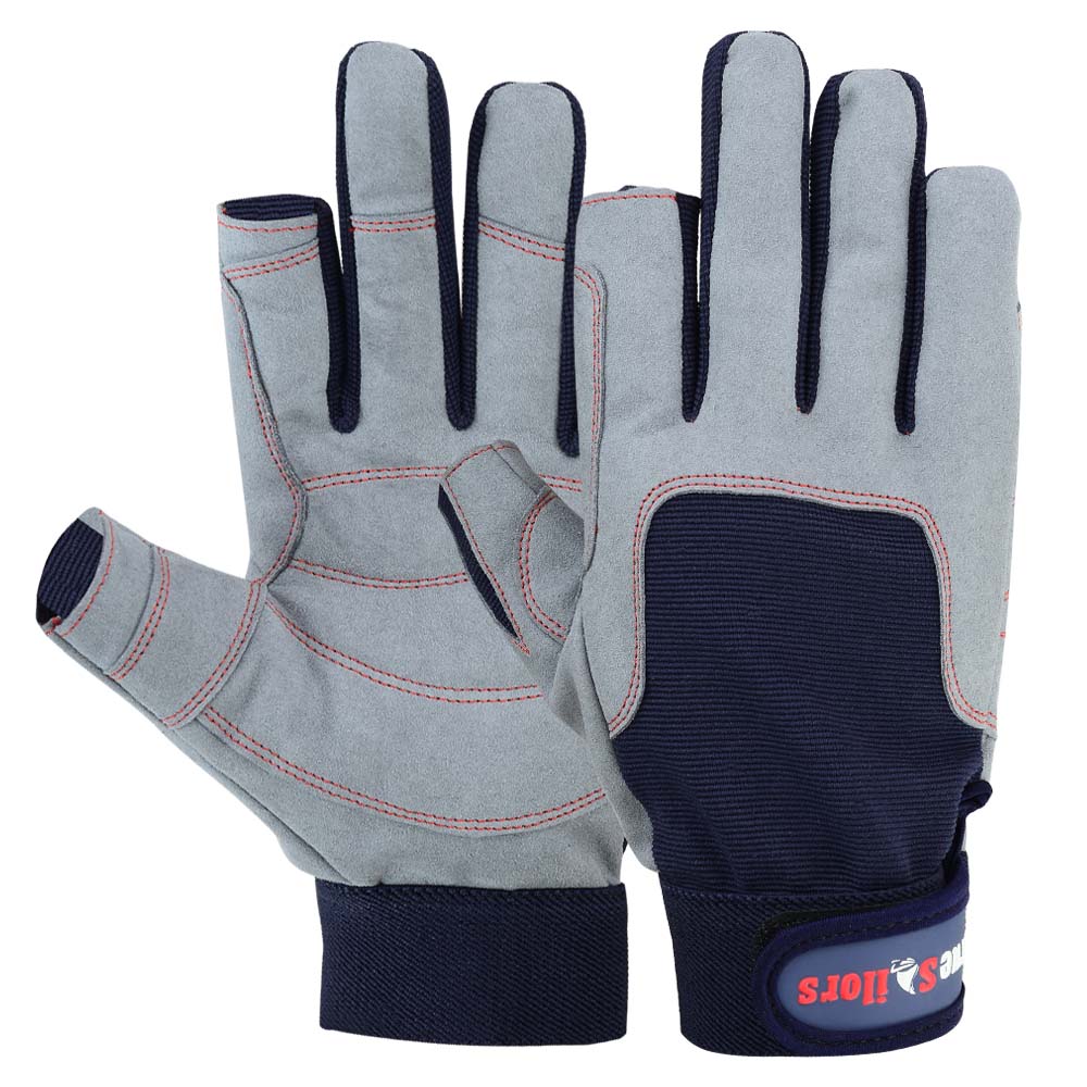 Sailing Gloves 2 Cut Fingers Glove Blue Gray Amara Leather – MRX Products